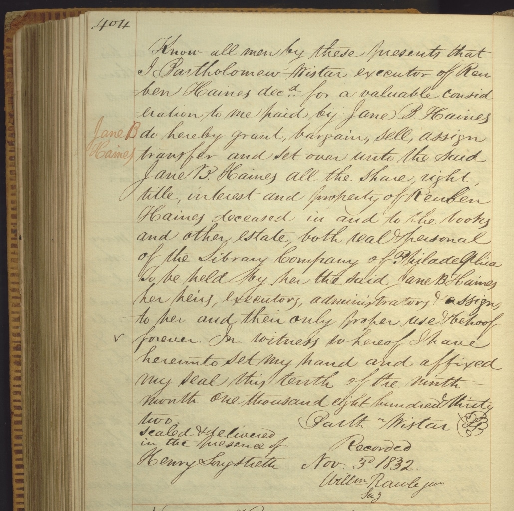 Shareholder Spotlight: Reuben Haines III (1786-1831) and Jane Bowne ...